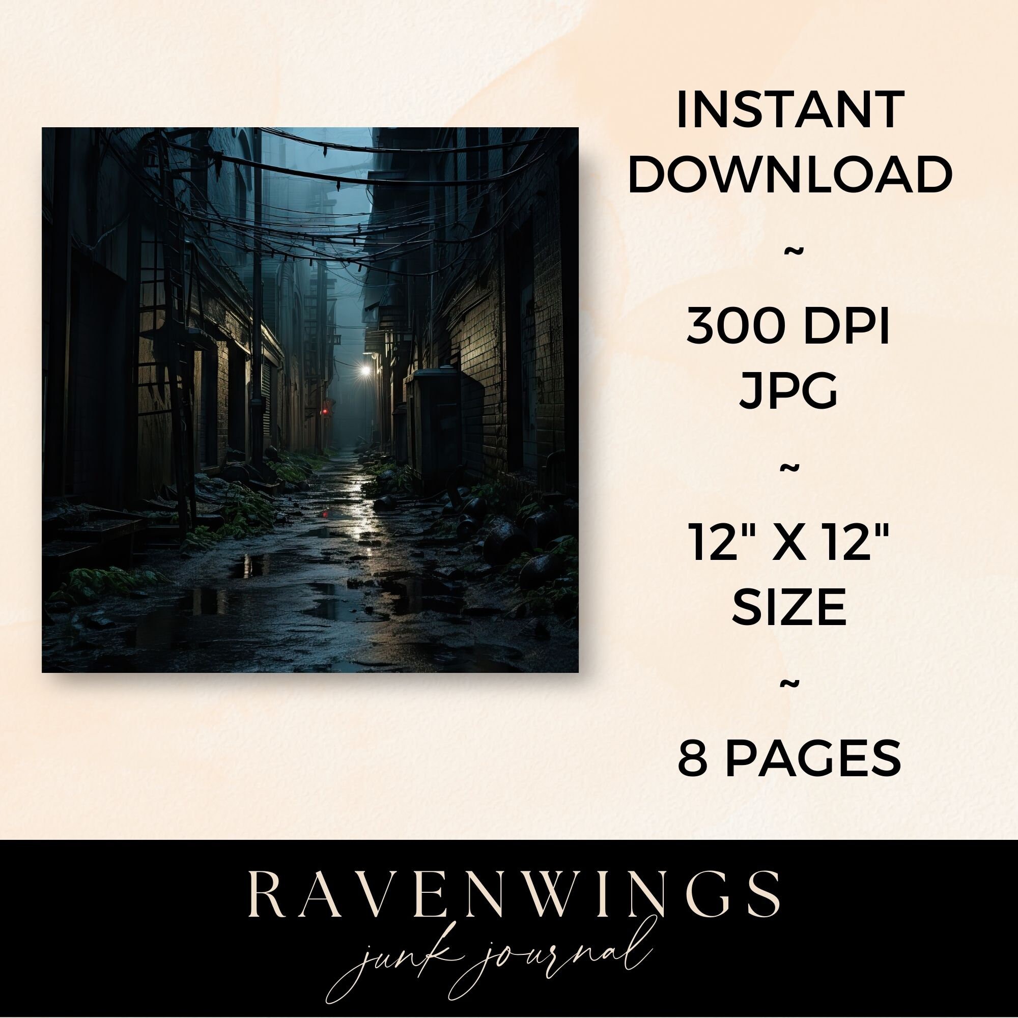 Street Digital Backdrop, Dark Alley Background, City Junk Journal ...