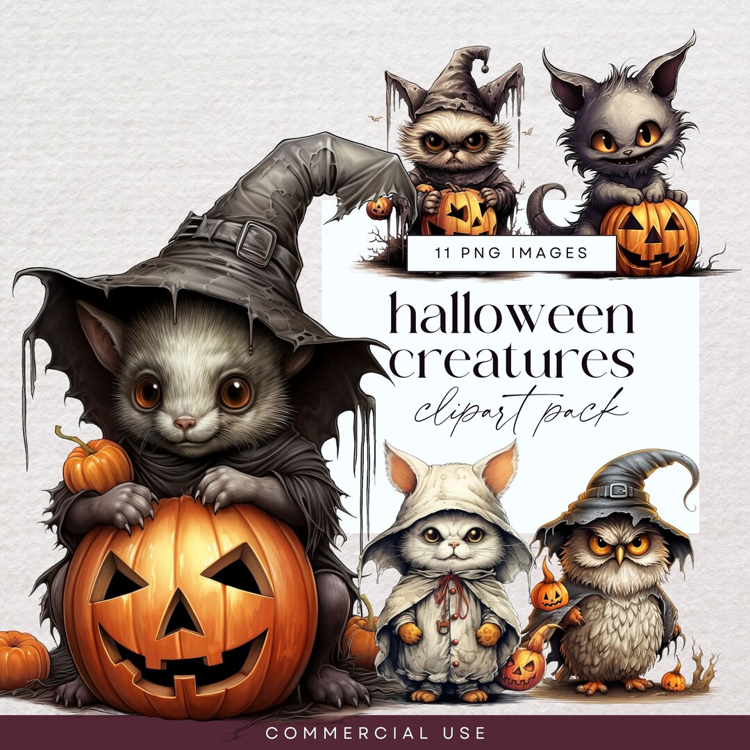Halloween Creatures Clipart, Transparent PNG, Gothic Party Invitation ...