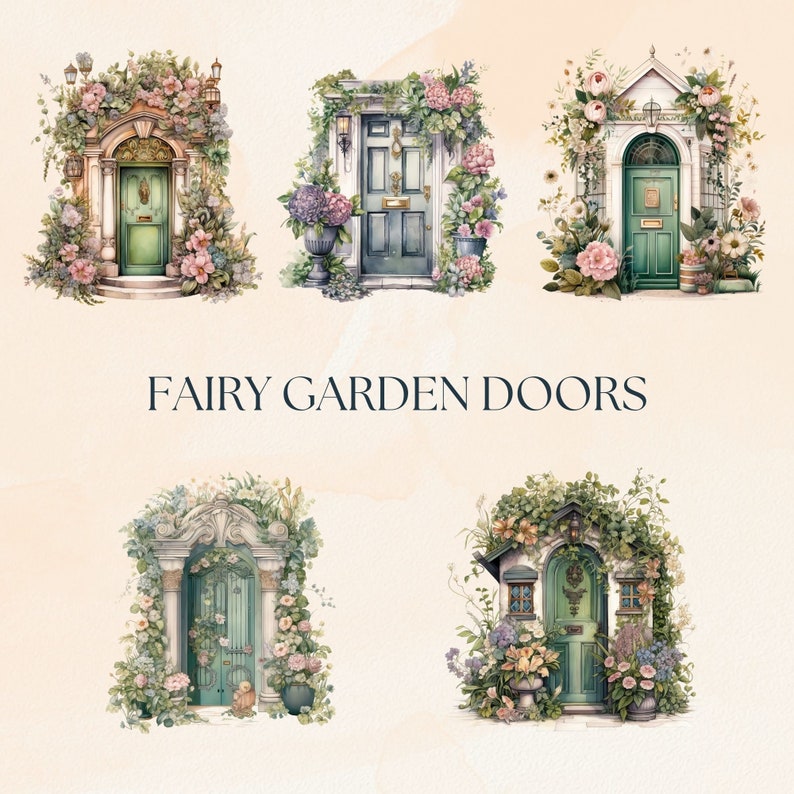 Fairy Door Clipart Bundle, Secret Garden Clip Art, Watercolour PNG ...