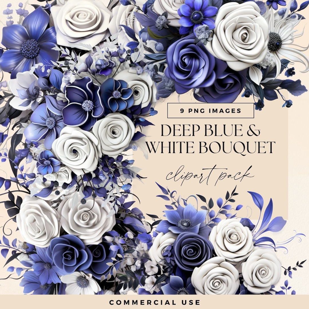 Deep Blue Flower Wedding Bouquet, Dusty Blue Floral Clip Art ...