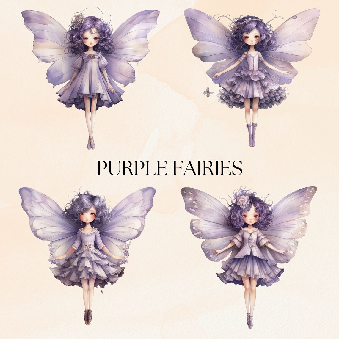 Purple Fairies Clip Art Clipart Pack, Transparent Pngs, Watercolour ...