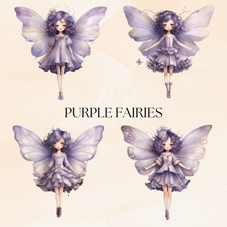 Purple Fairies Clip Art Clipart Pack, Transparent Pngs, Watercolour ...