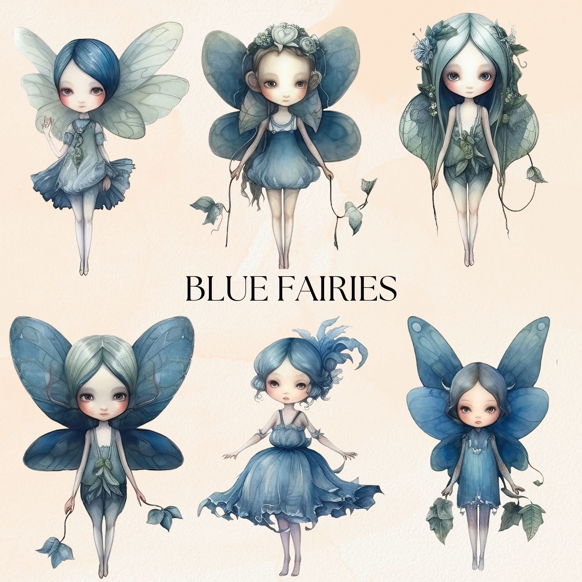 Blue Fairies Clip Art Clipart Pack Transparent Pngs - Etsy