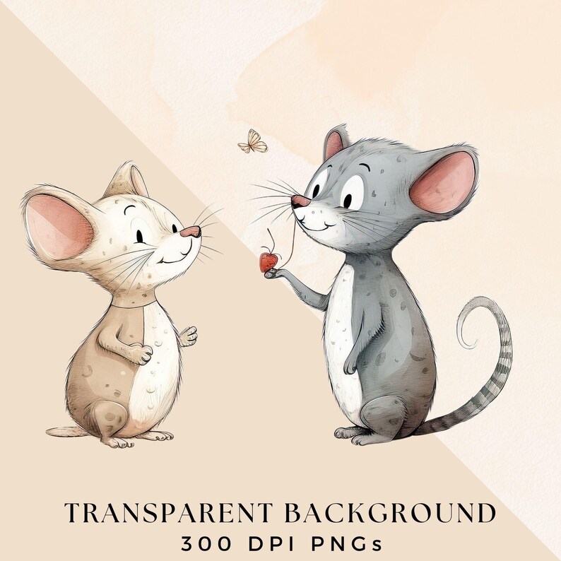 Cat and Mouse Clipart Bundle, Transparent PNG, Whimsy Clip Art, Animal ...
