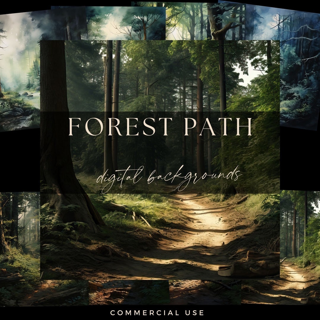 Forest Path Digital Backdrop, Nature Scene Background, Artist ...