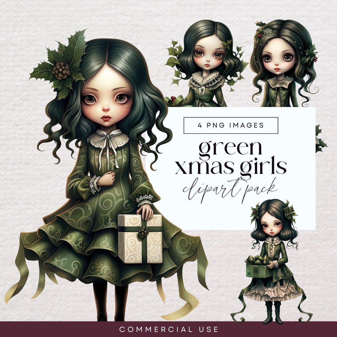 Green Christmas Girl Clipart, Seasonal Illustrations, Transparent PNG ...