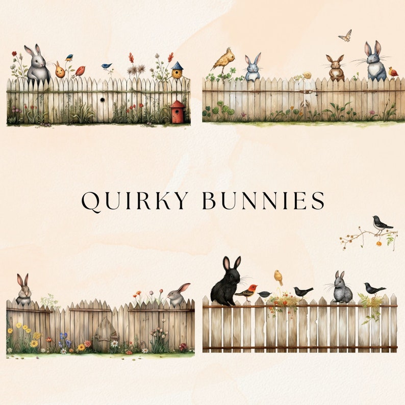 Whimsical Woodland Bunny Clipart Bundle, Transparent, Quirky Easter Art ...