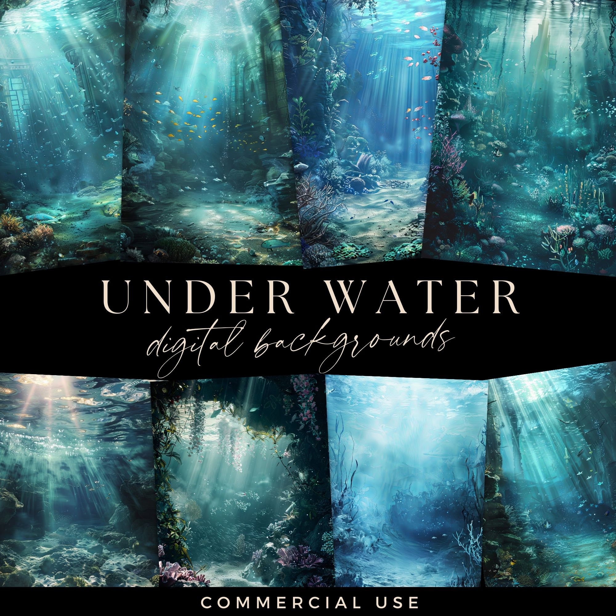 Ocean Theme Background, Under Sea Digital Backdrop, Underwater Overlay ...