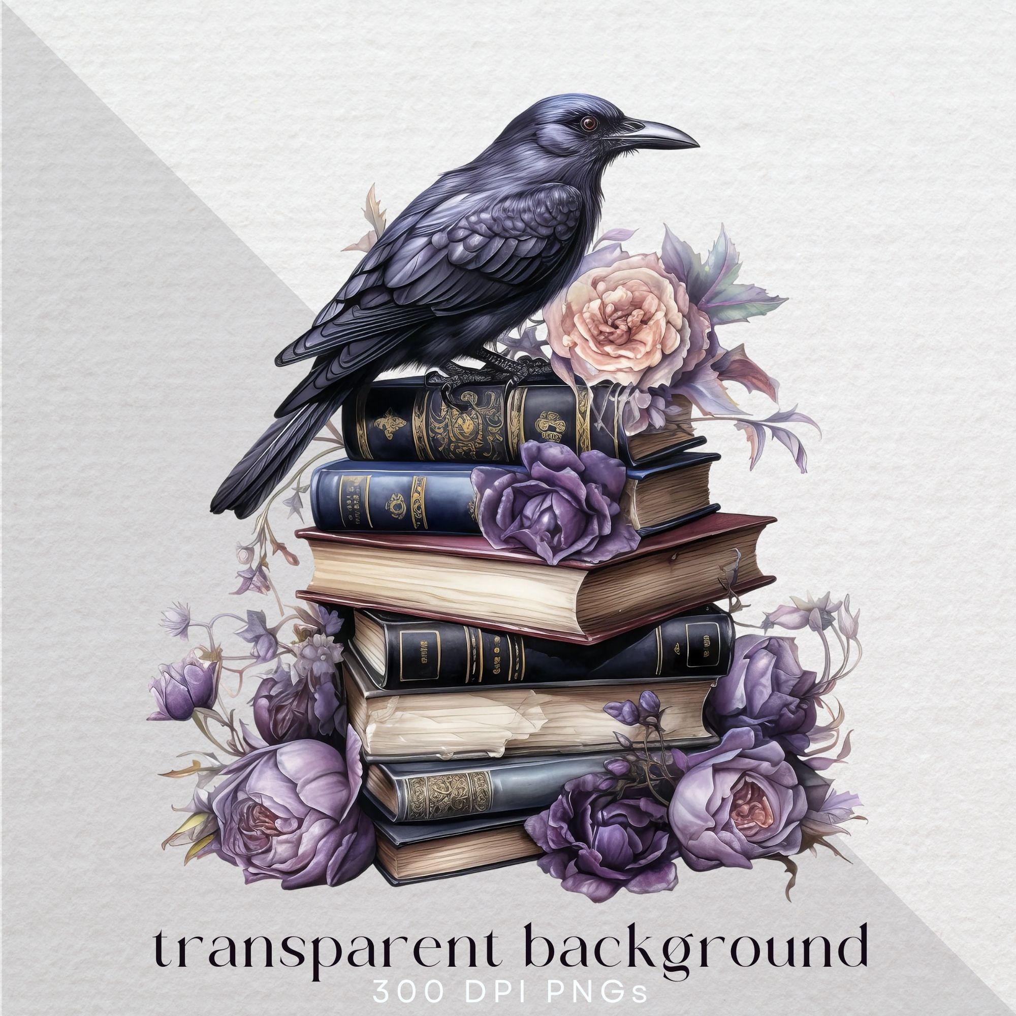 Raven Gothic Book Stack Clipart Bundle, Transparent PNG, Bookpile Clip ...