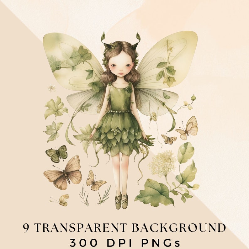 Cute Fairies Clipart Pack, PNG, Watercolor Forest Fairy Dolls, Forest ...