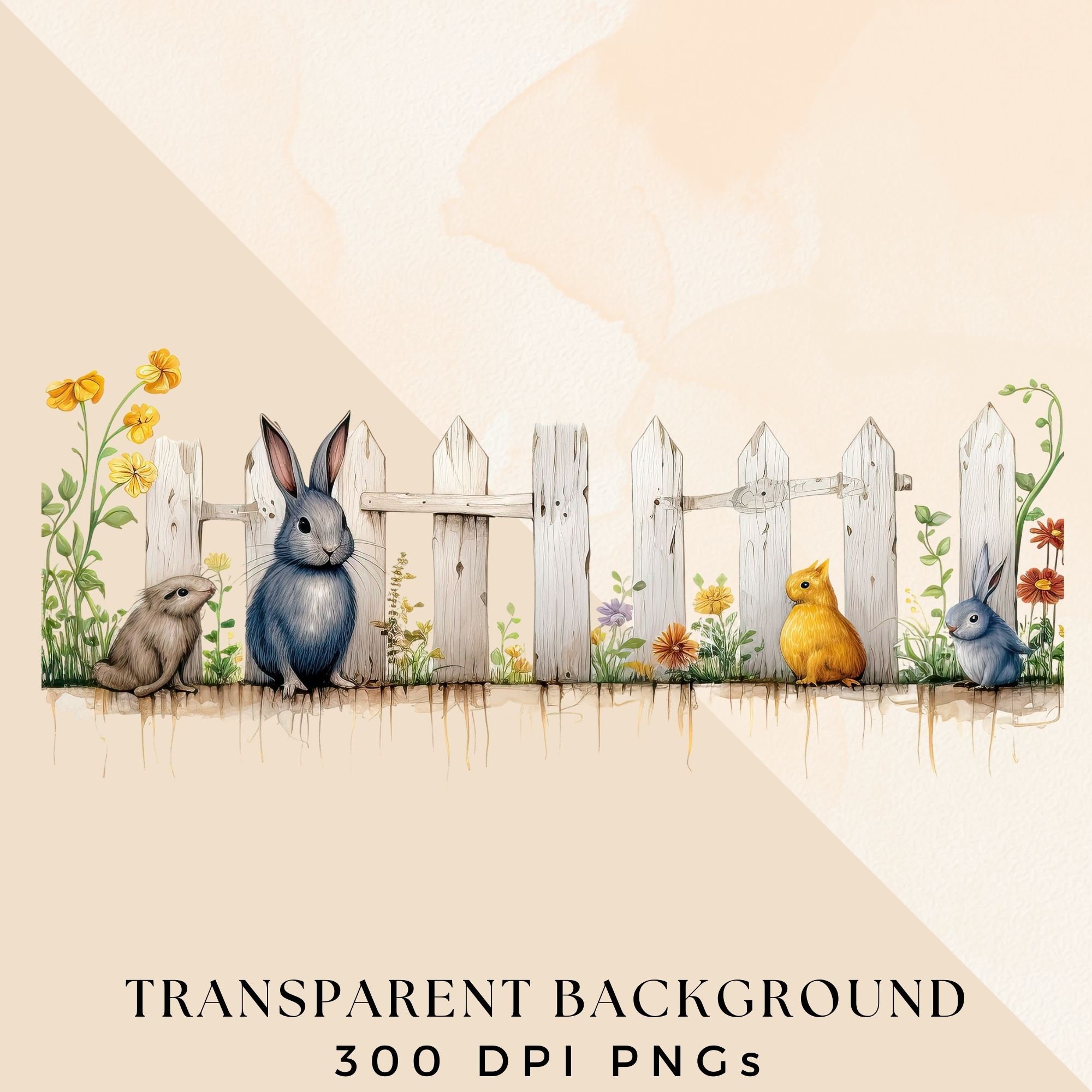 Whimsical Woodland Bunny Clipart Bundle, Transparent, Quirky Easter Art ...