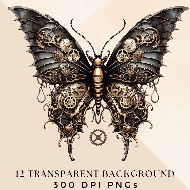 Steampunk Butterflies Clipart Kit Transparent PNG Junk - Etsy