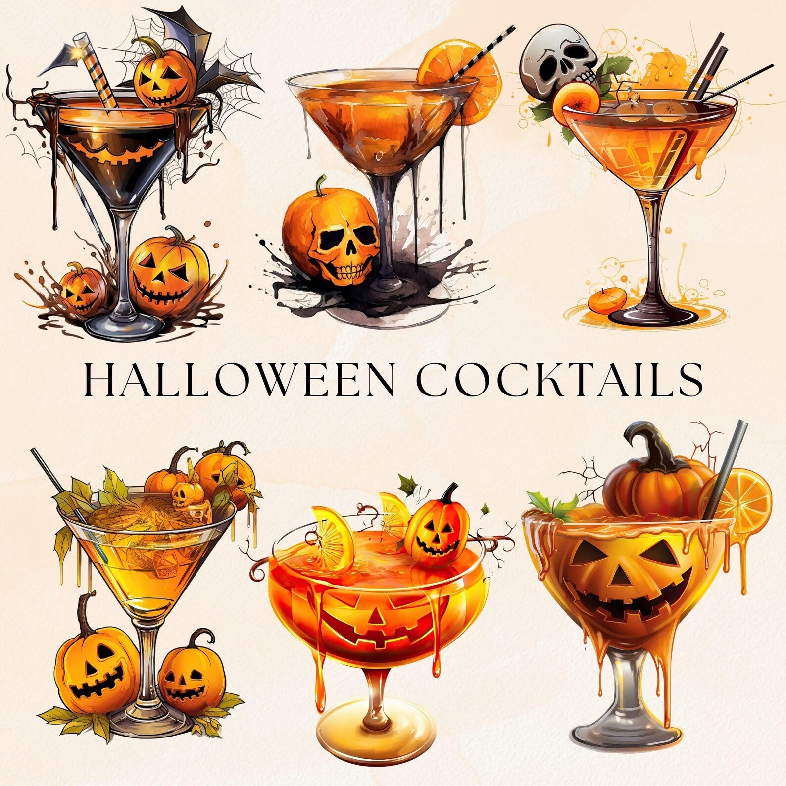 Halloween Cocktail Clipart, Cocktails Png Clip Art, Creepy Pumpkin ...