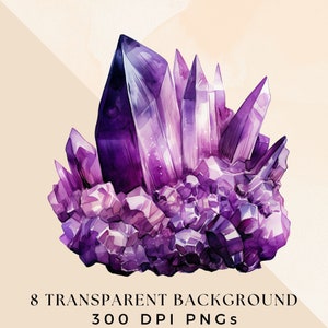 Amethyst Crystal Clipart Pack, Watercolor Clip Art, Mystical Purple ...