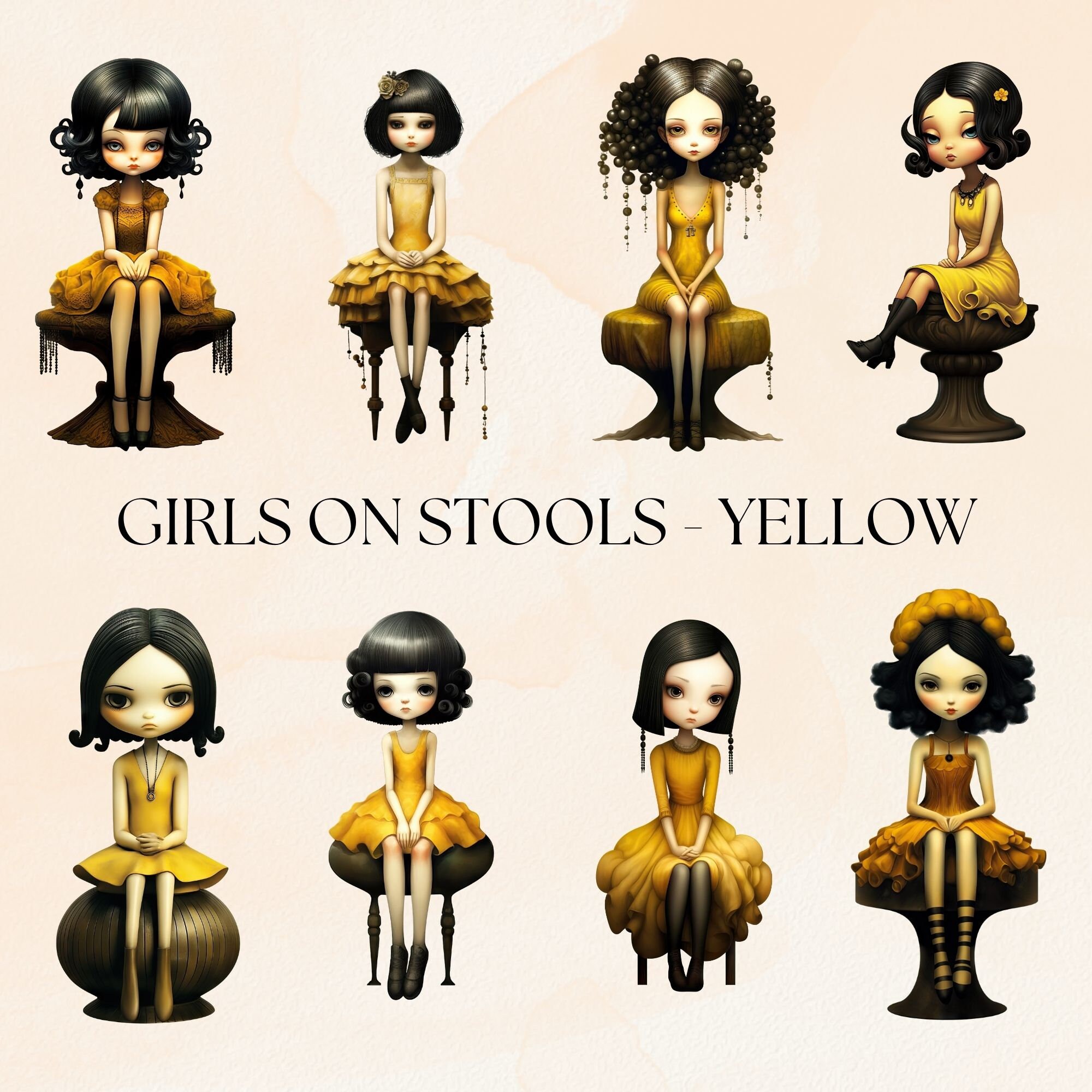 Gothic Doll Clipart, Transparent PNG, Creepy Girl Stool Clip Art, Junk ...