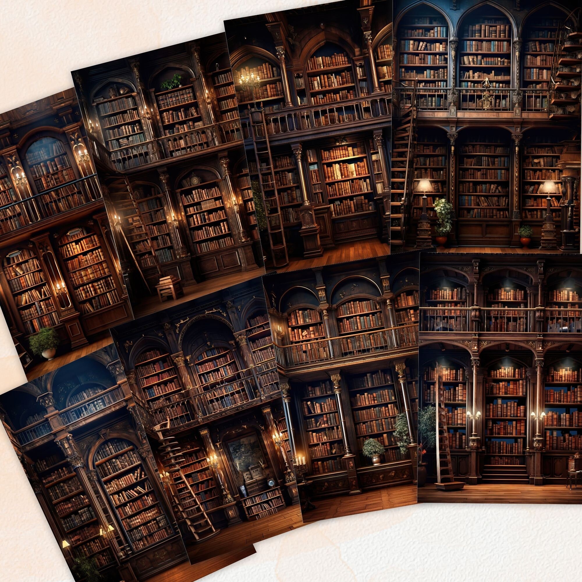 Library Digital Papers, Reading Room Printable, Scrapbooking, Book ...