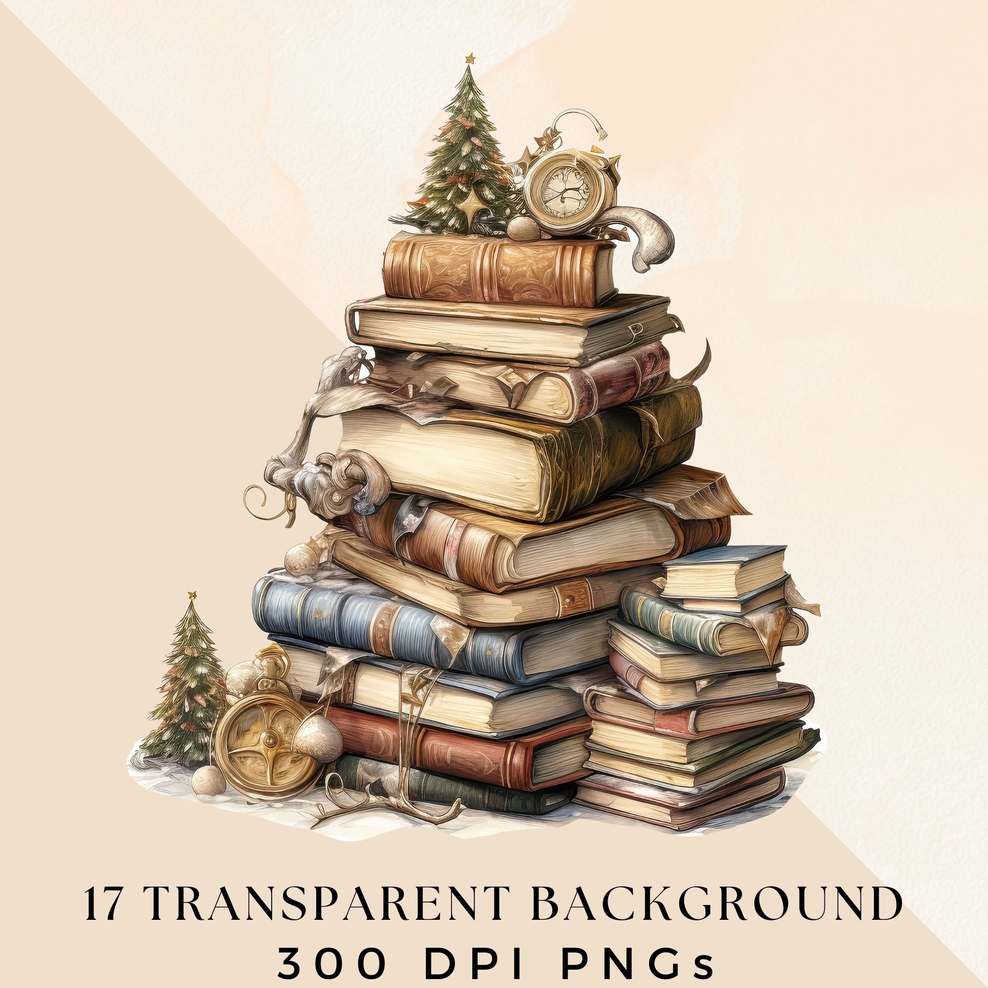 Christmas Book Clipart Pack, Xmas Book Pile, Library Clip Art, Holiday ...