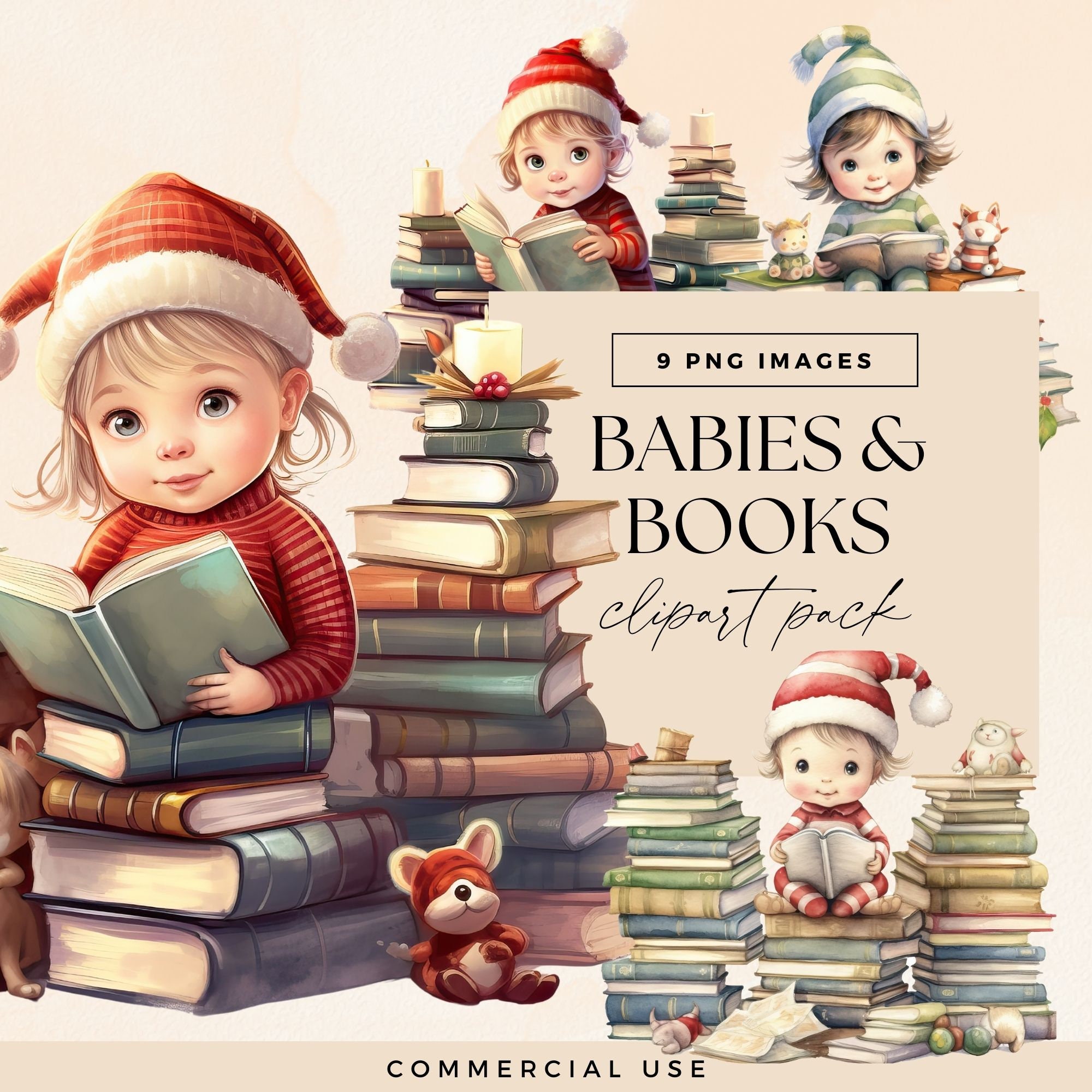 Christmas Books and Baby Clipart Pack, Xmas Invite Clip Art, Holiday ...