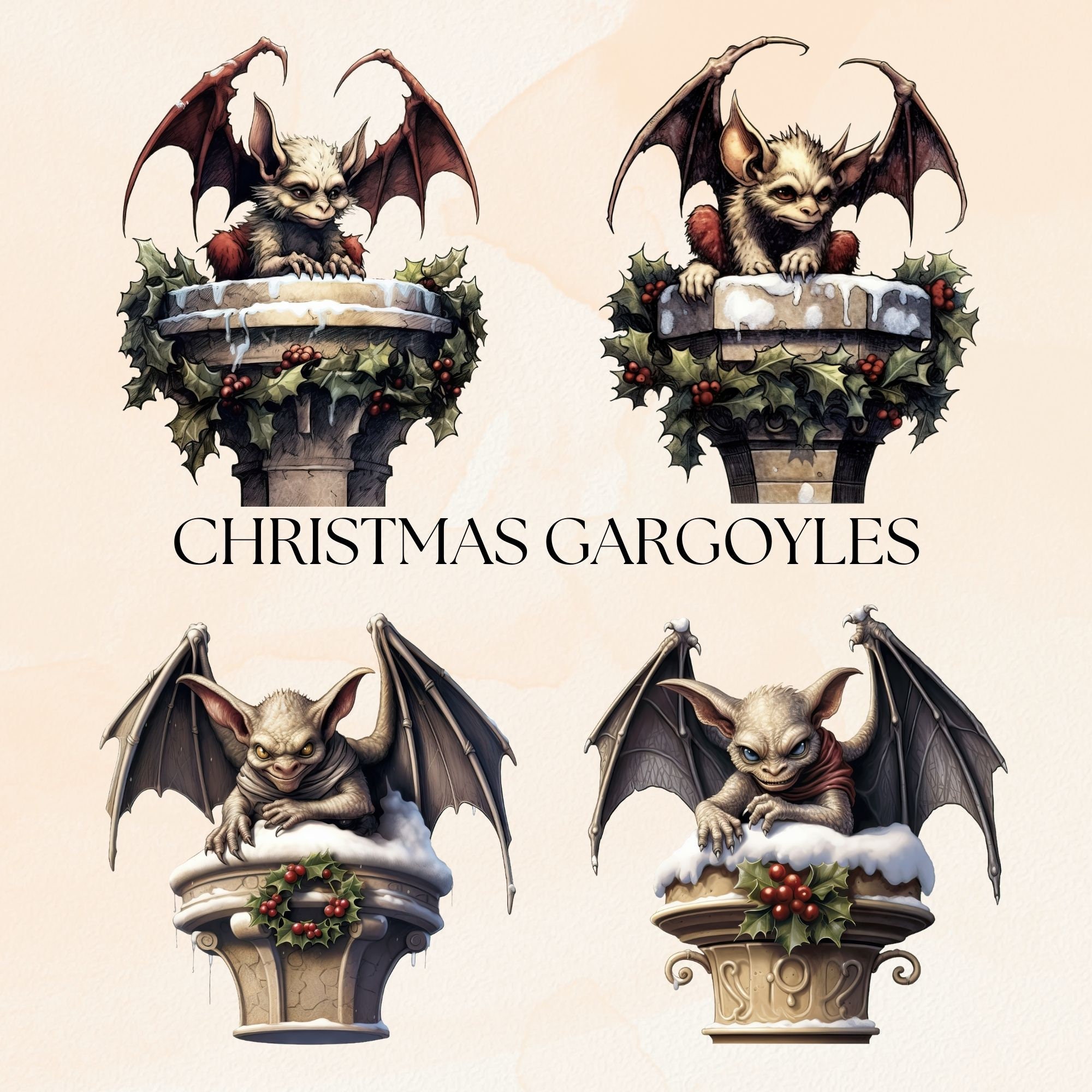 Gothic Christmas Clipart, Xmas Gargoyles Clip Art, Transparent, Dark ...