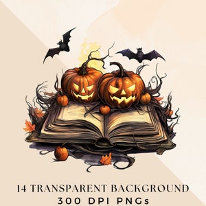 Halloween Book Clipart, Pumpkin Book Pile Clip Art, Fantasy Stacked ...