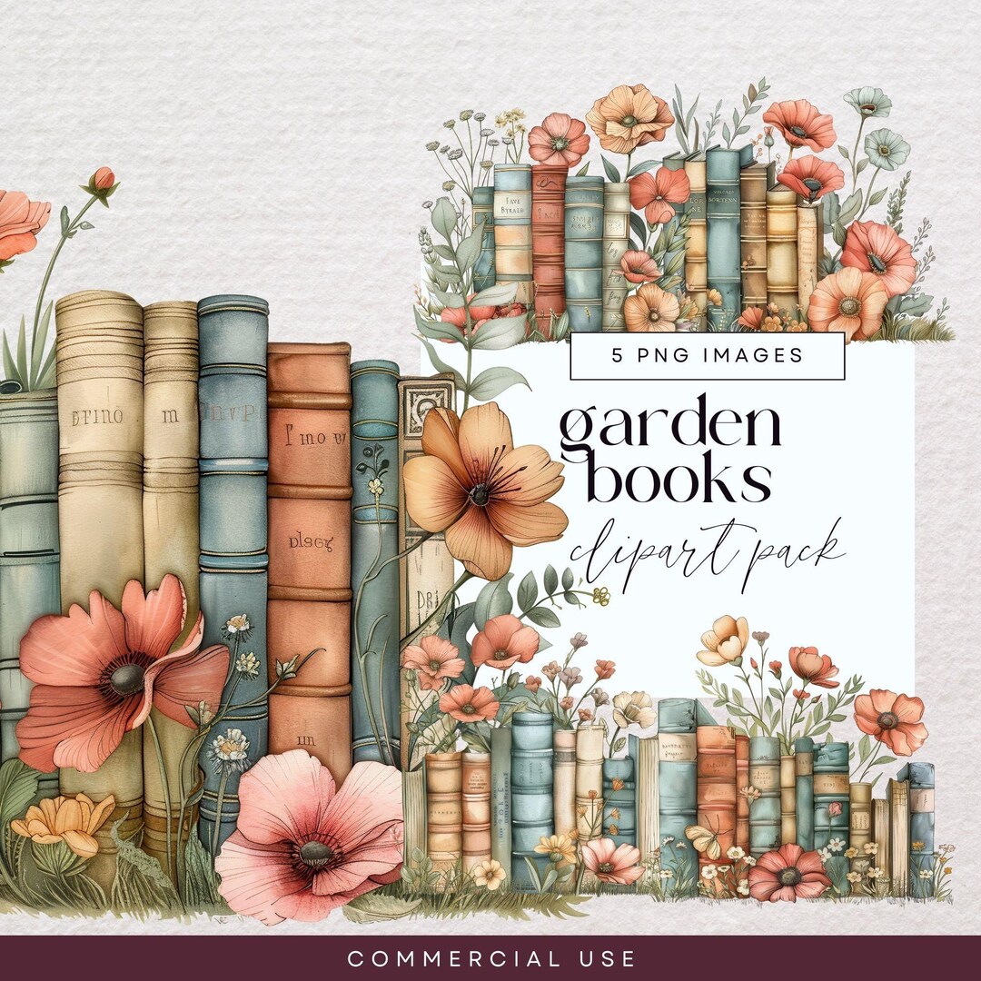 Flower Book Stack, Reading Clip Art, Transparent PNG, Floral Book Pile ...