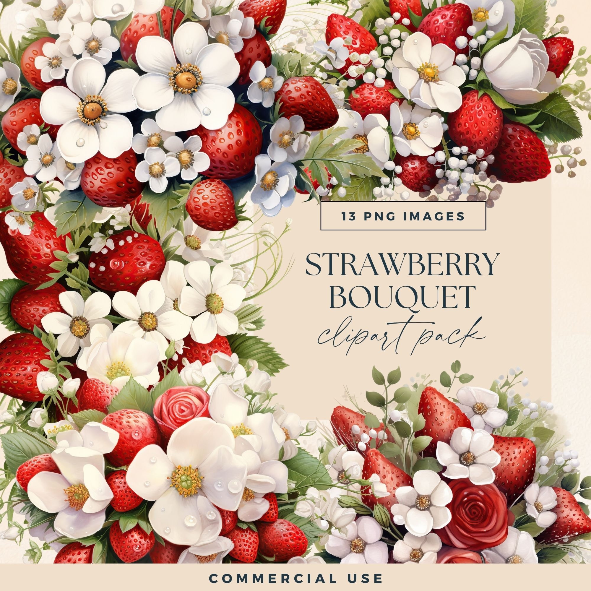 Strawberry Digital Clipart, Berry Wedding Bouquet Clip Art Set ...