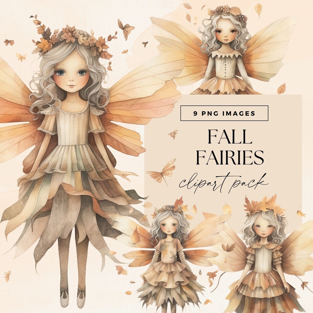 Fall Fairy Girl Clipart Pack, PNG, Watercolor Autumn Winged Dolls ...
