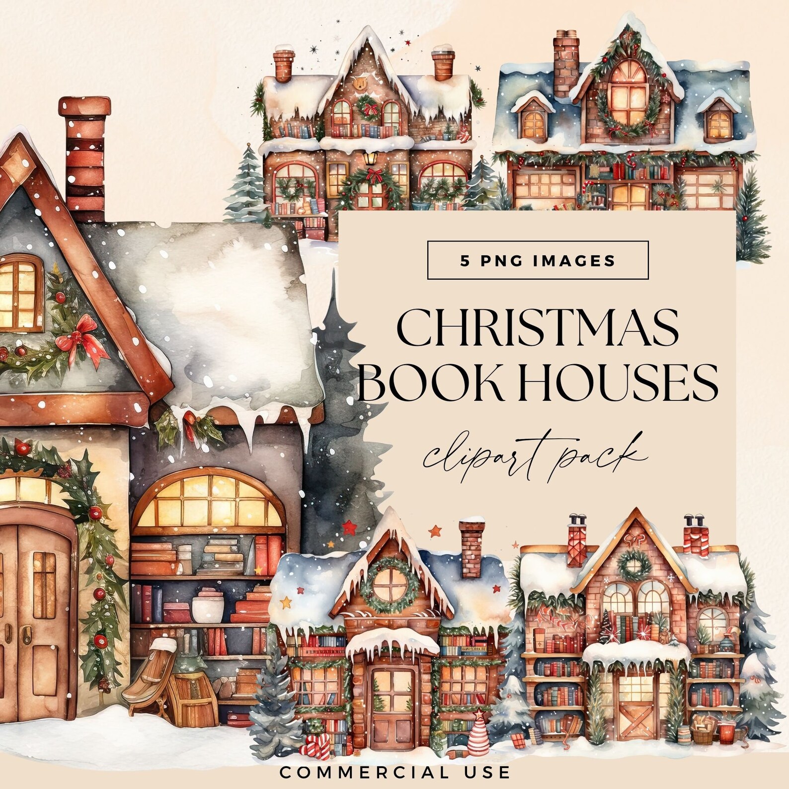 Christmas House Clipart Decorated Xmas Whimsical Houses - Etsy