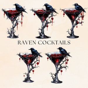 Halloween Cocktail Clip Art, Spooky Cocktails Clipart, Raven Alcohol ...