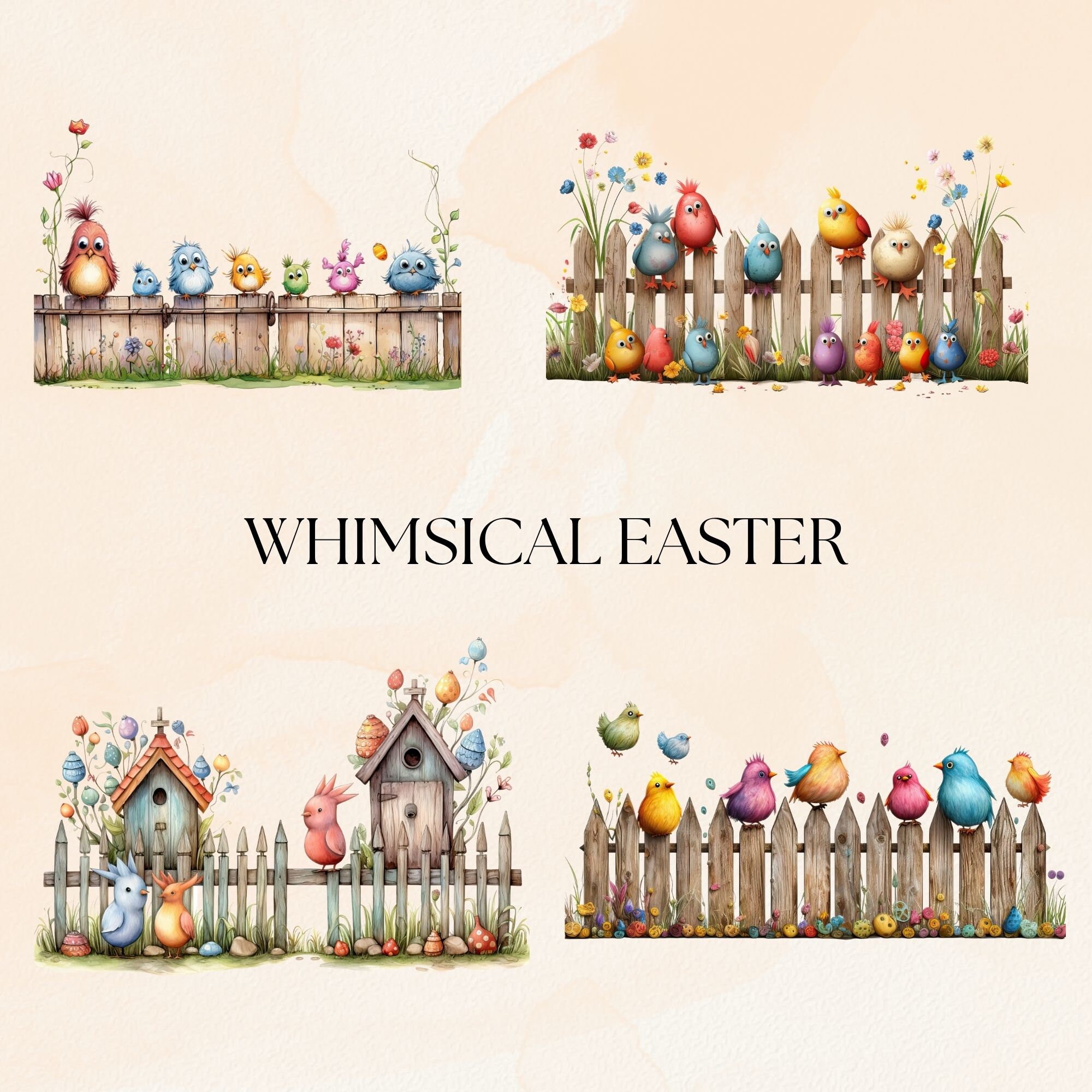 Whimsical Easter Clipart, Transparent PNG, Bright Quirky Bunny Egg Art ...