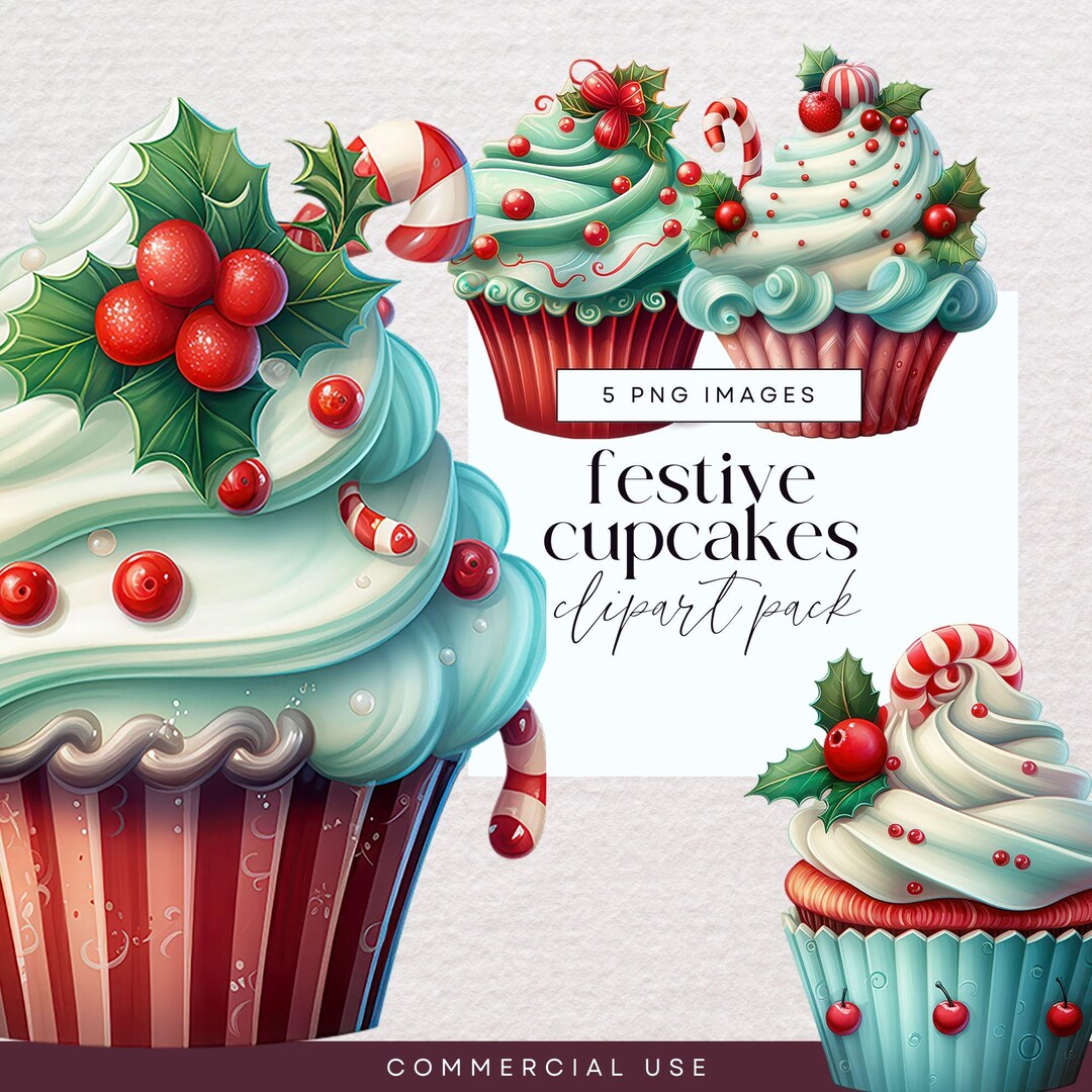 Bright Christmas Candycane Cupcake Clipart, Holiday Party Invitation ...