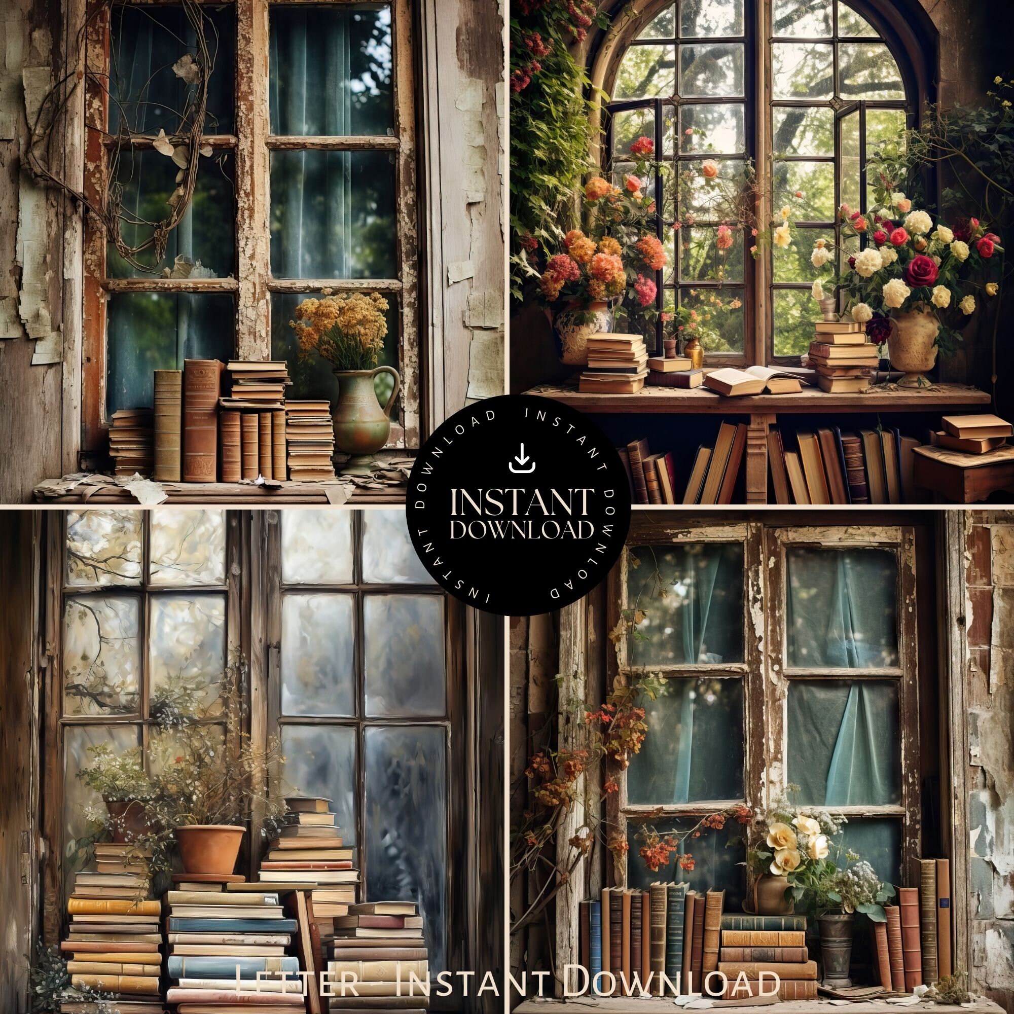 Window With Books Backdrop, Reading Digital Papers, INSTANT DOWNLOAD ...