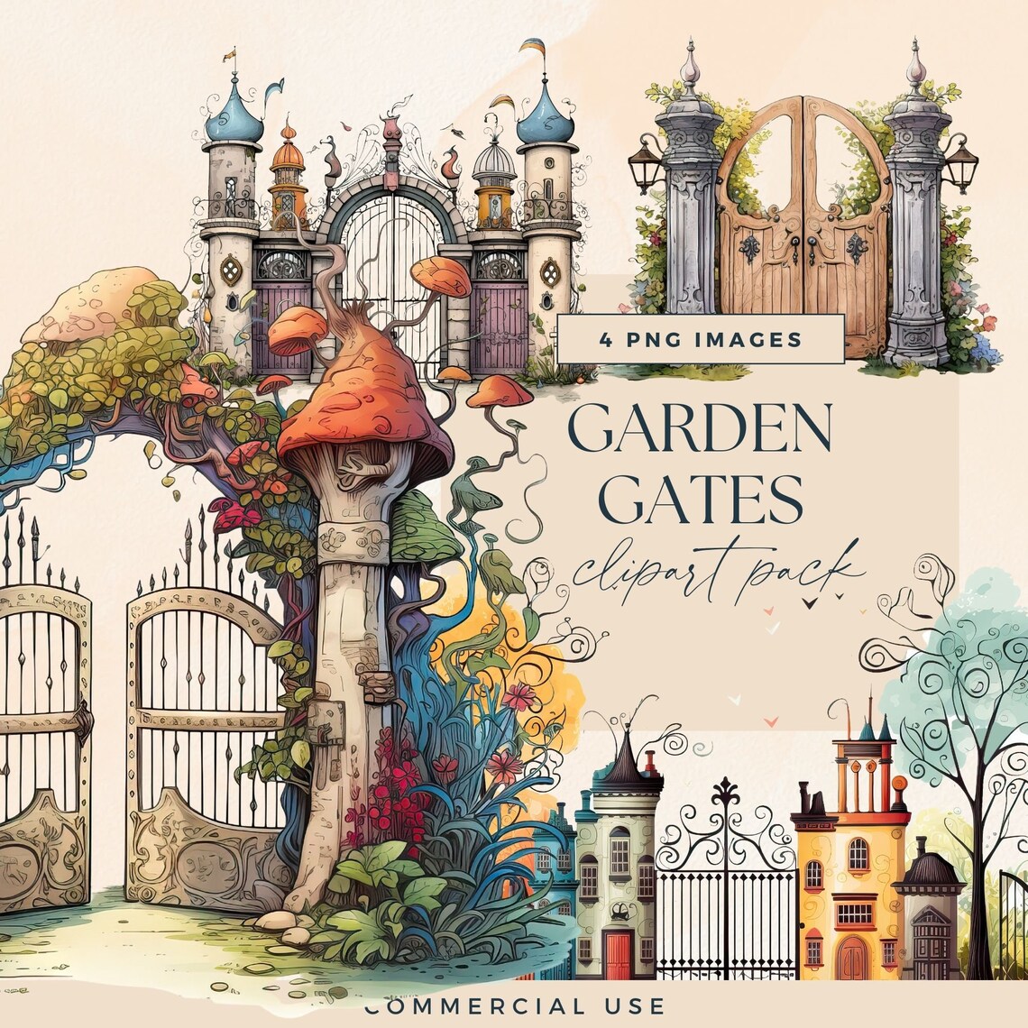 Whimsical Garden Gate Clipart Bundle, Secret Garden Clip Art ...