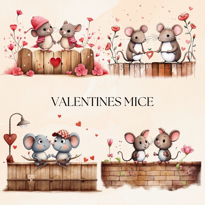 Cute Mice Valentine Clipart, Spring Garden Fence Clipart, Transparent ...
