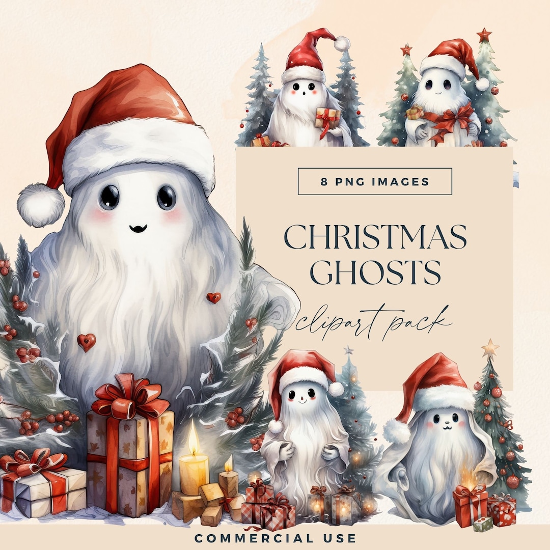 Christmas Ghost PNG Clipart Bundle, Transparent PNG, Xmas Spooky Spirit ...