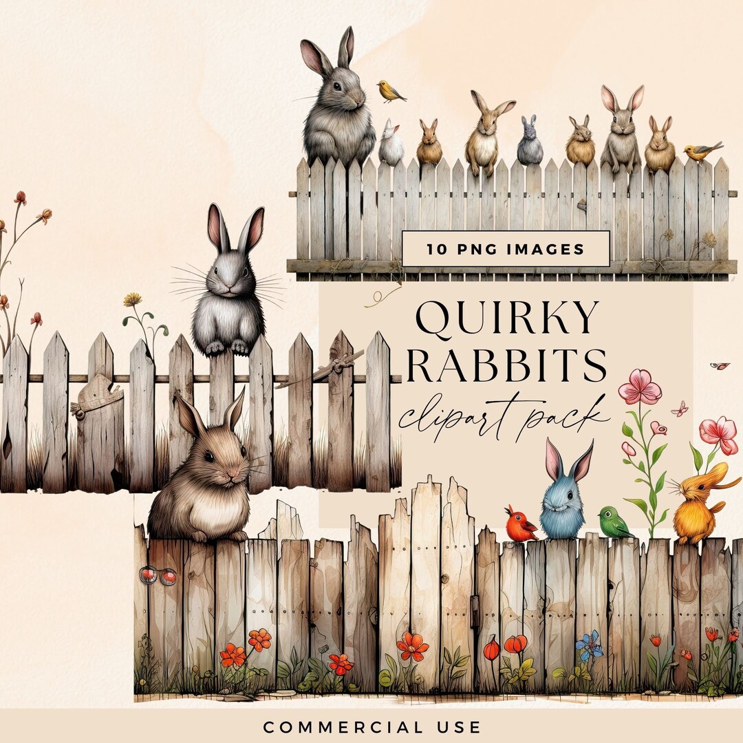 Whimsical Woodland Bunny Clipart Bundle, Transparent, Quirky Easter Art ...
