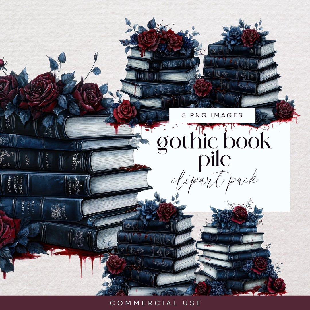 Gothic Book Stack Clipart Bundle, Transparent PNG, Bookpile Clip Art ...
