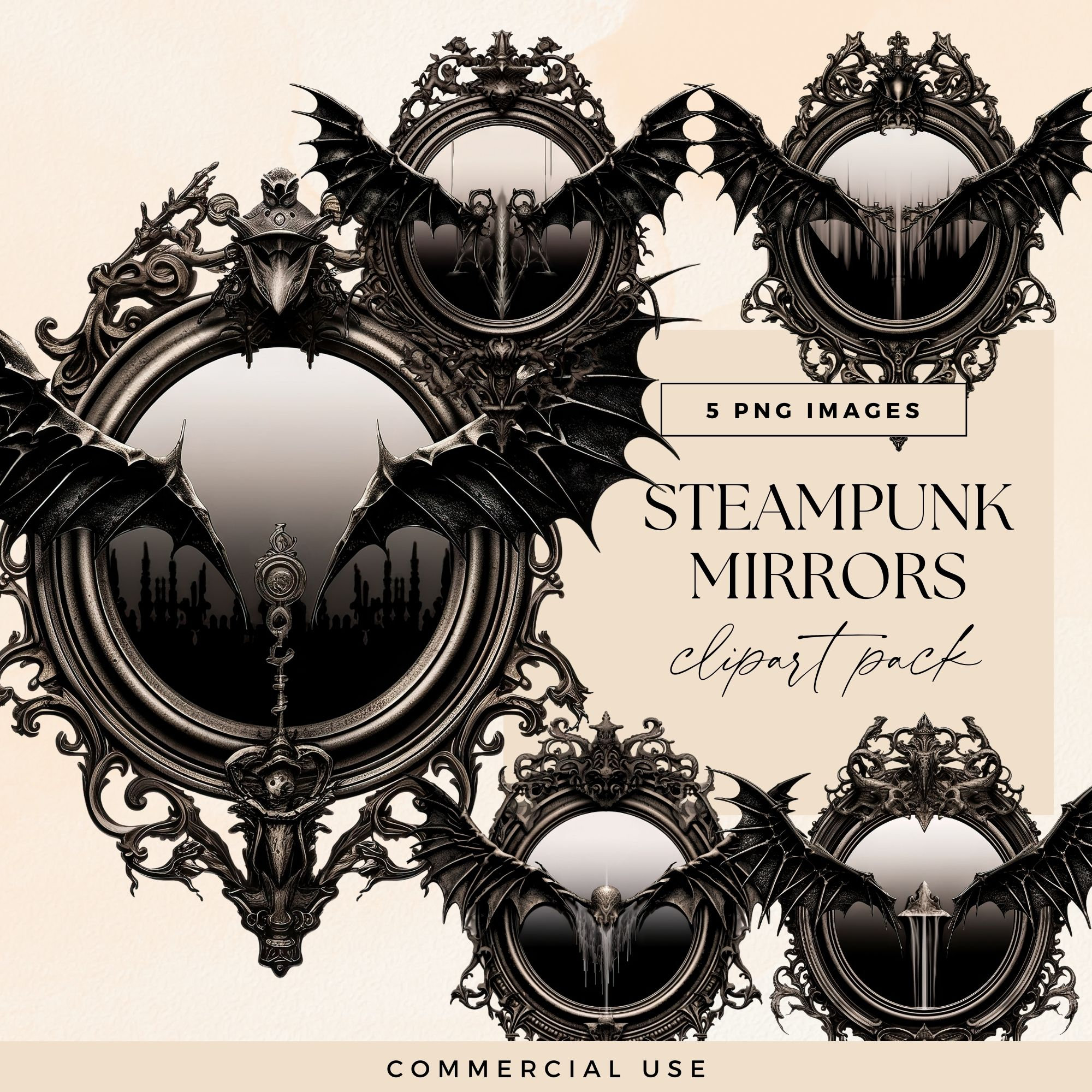 Steampunk Mirrors Clipart Kit Transparent PNG Junk Journal - Etsy