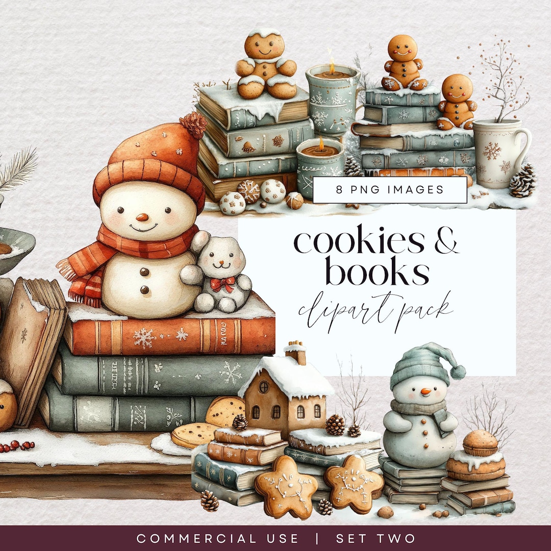 Christmas Cookie and Book Clipart, Holiday PNG Bundle, Festive Clip Art ...