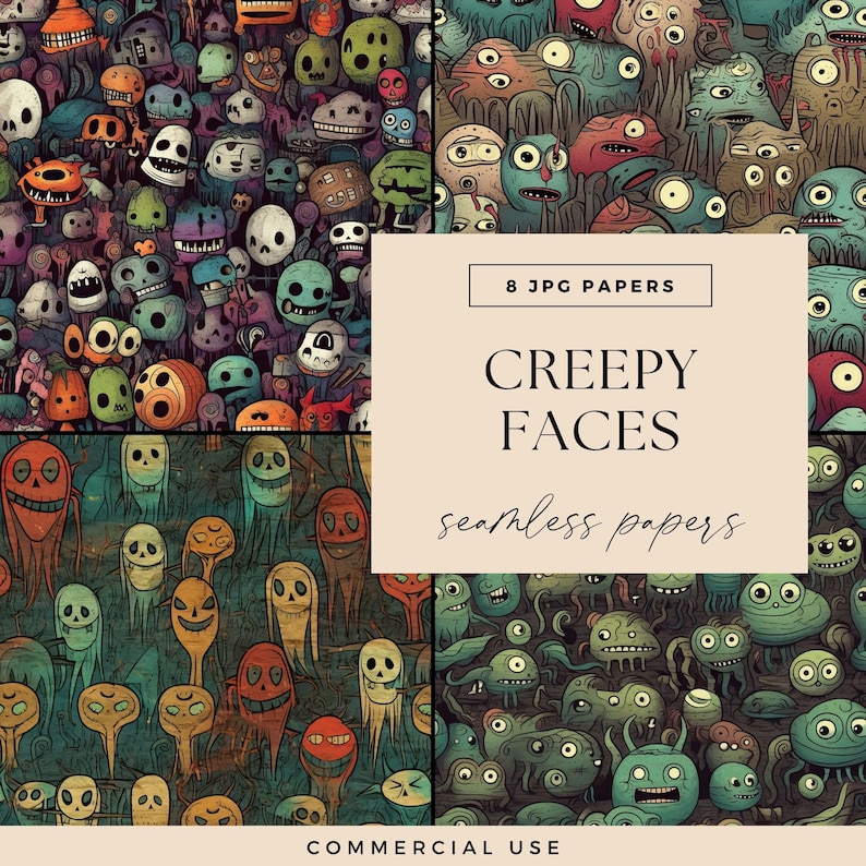 Creepy Digital Paper, JPG DOWNLOAD, Spooky Seamless Pattern, Halloween ...