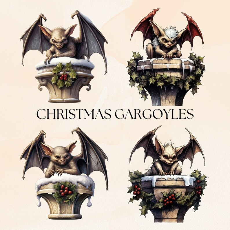 Gothic Christmas Clipart, Xmas Gargoyles Clip Art, Transparent, Dark ...