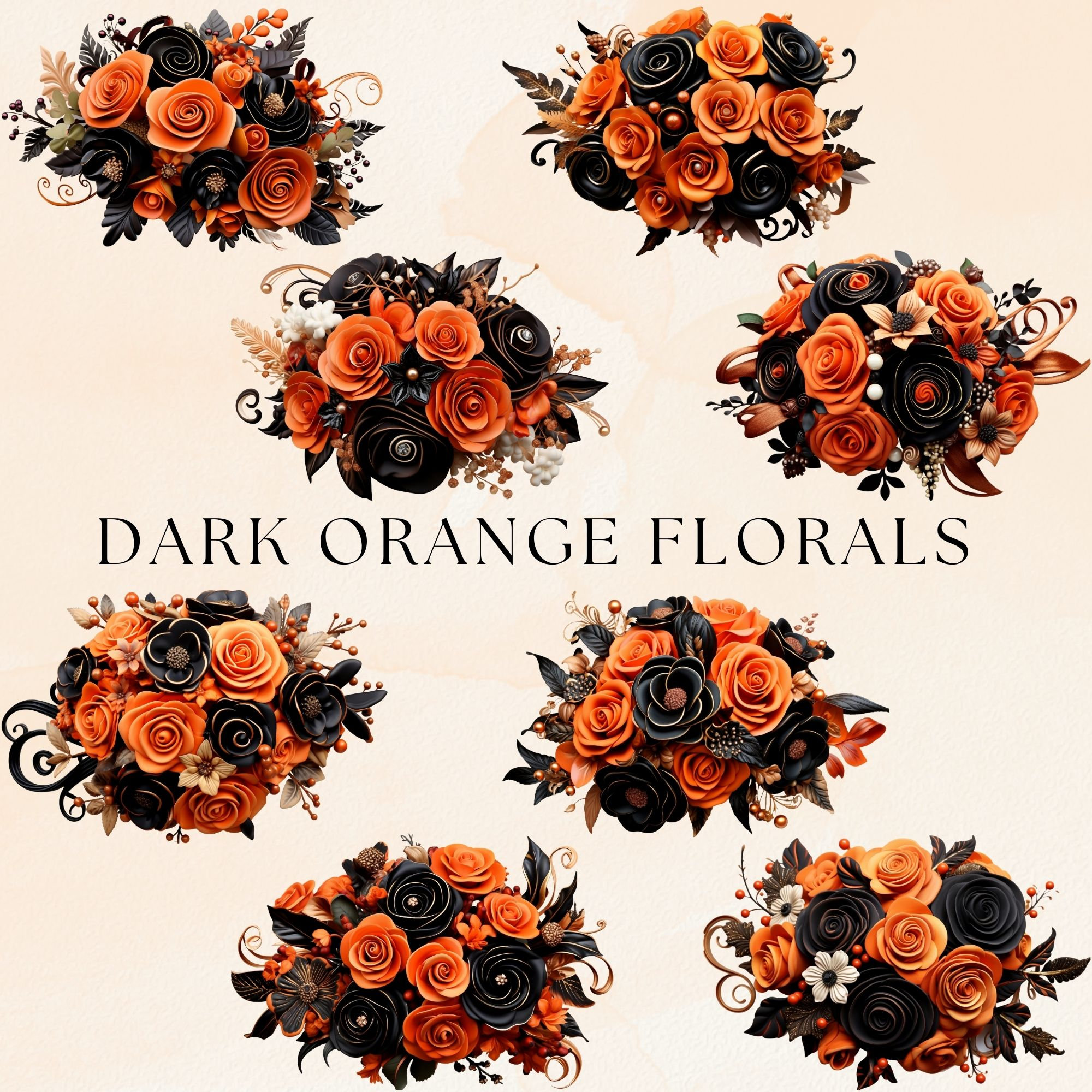 Gothic Flower Bouquet Clipart Transparent Pngs Black Orange - Etsy