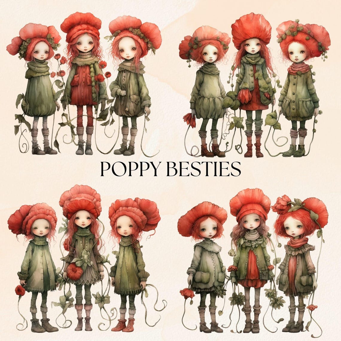 Best Friends Clipart PNG, Poppy Girls Clip Art Pack, Cute Garden Dolls ...