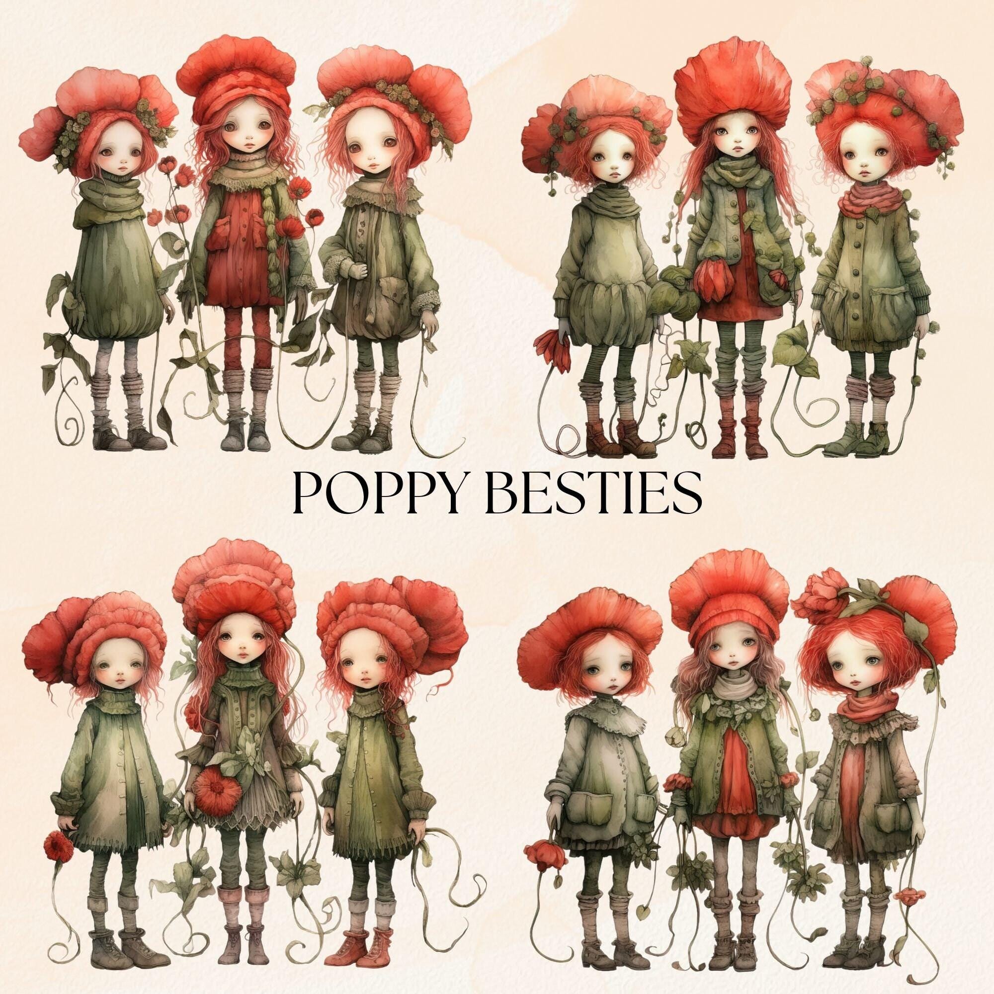 Best Friends Clipart PNG, Poppy Girls Clip Art Pack, Cute Garden Dolls ...