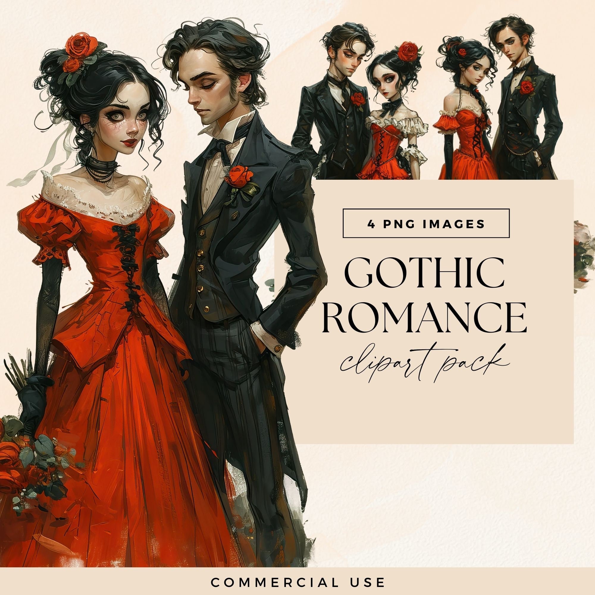 Gothic Valentine Clipart, Victorian Dark Romance Clip Art Pngs ...