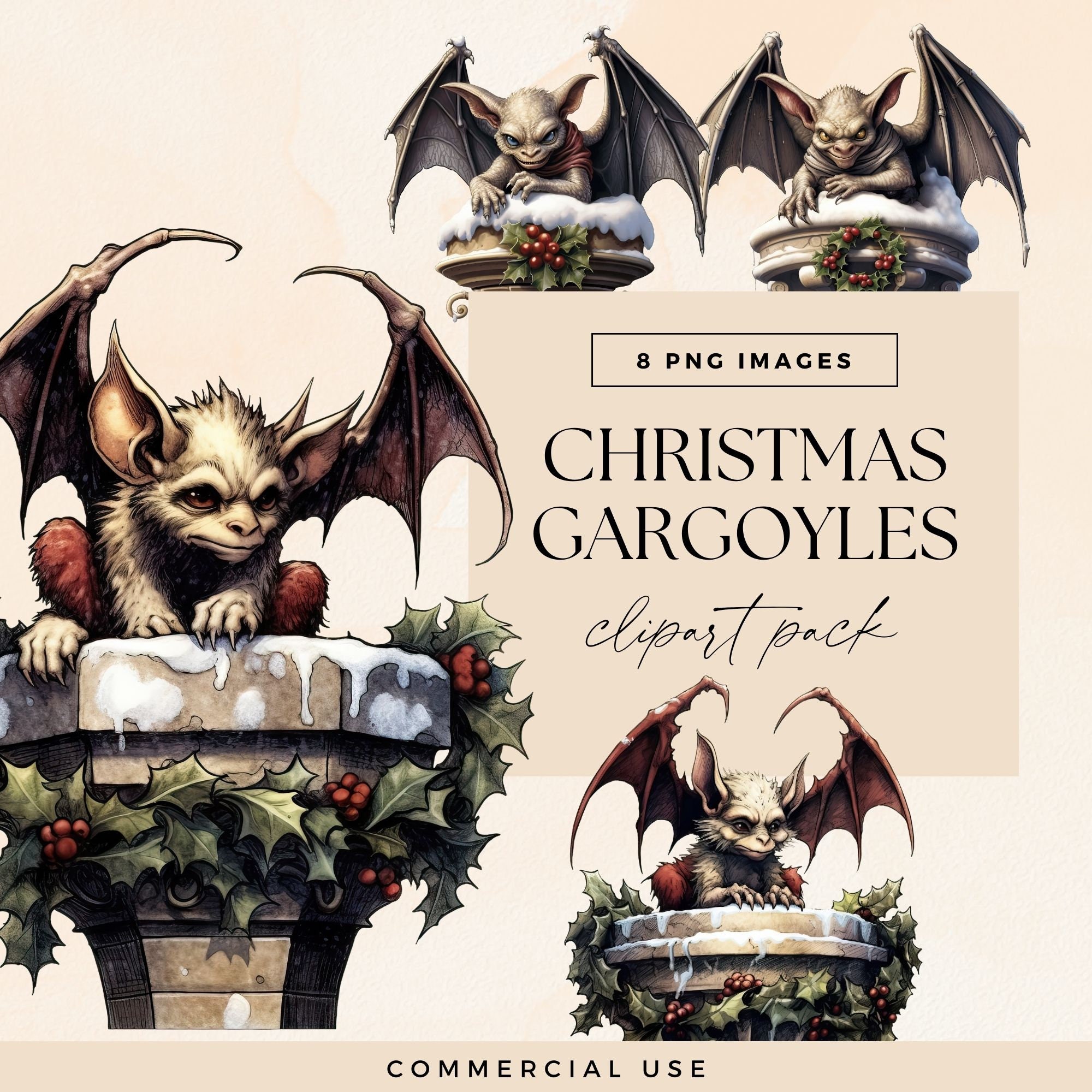 Gothic Christmas Clipart, Xmas Gargoyles Clip Art, Transparent, Dark ...