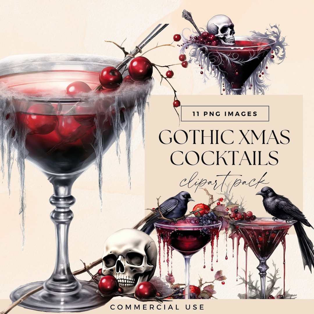 Gothic Christmas Cocktails Clipart, Transparent PNG, Watercolour Drinks ...