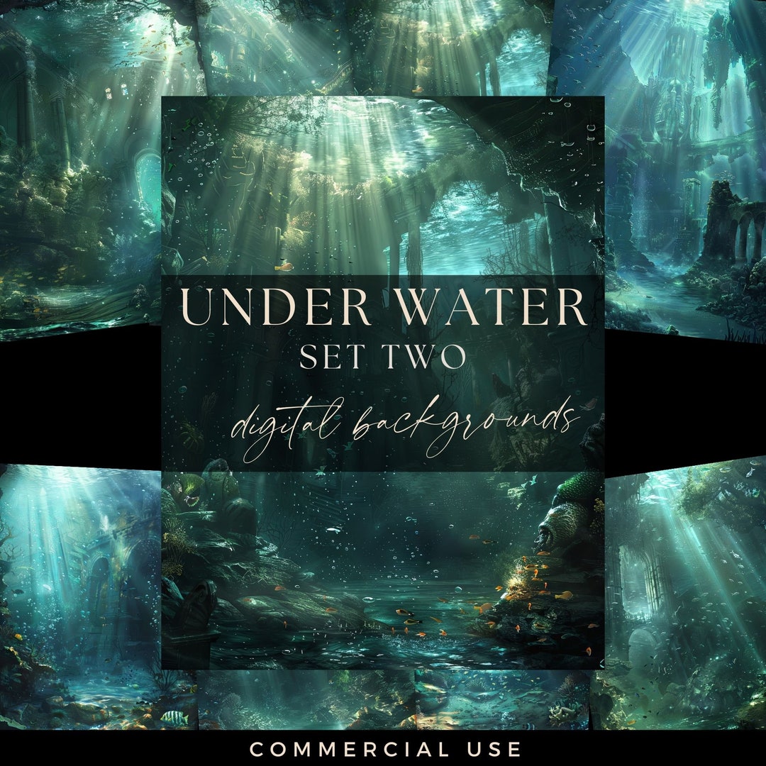 Under Sea Digital Backdrop, Ocean Theme Background, Underwater Overlay ...