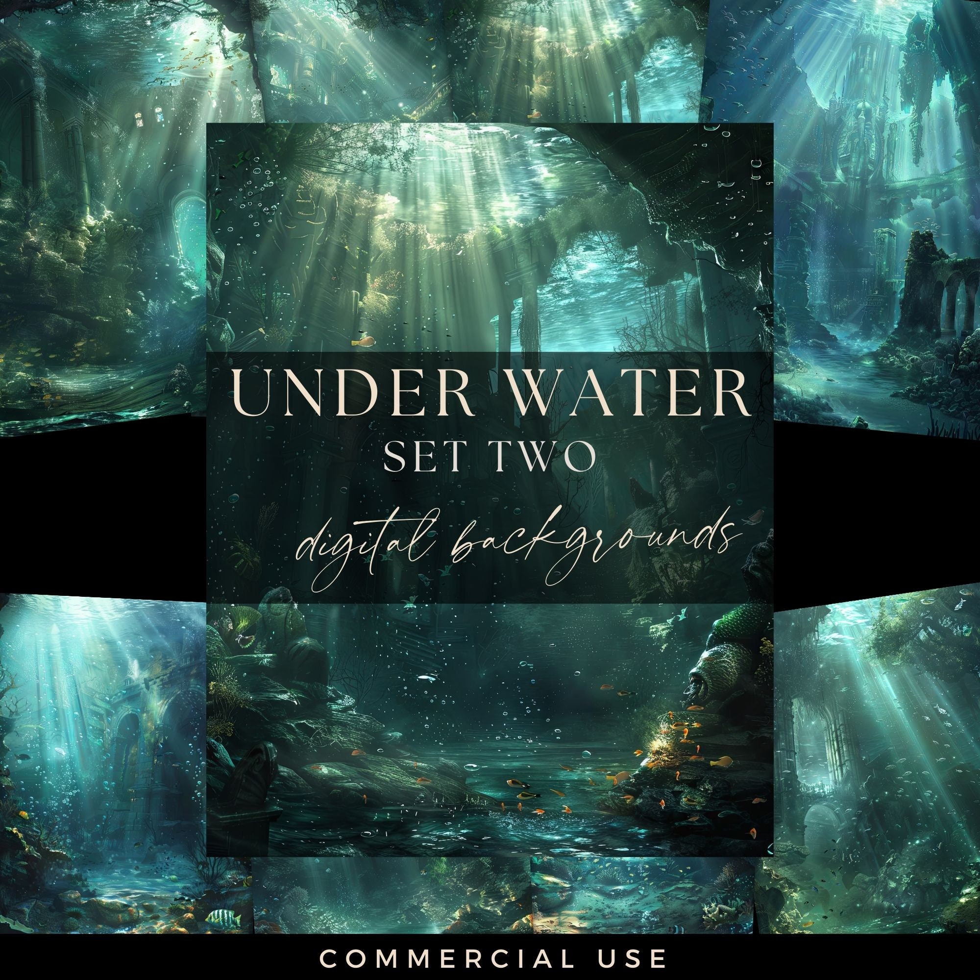 Under Sea Digital Backdrop, Ocean Theme Background, Underwater Overlay ...