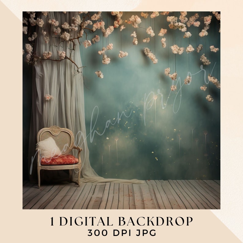 Cherry Blossom Room Backdrop, Digital DOWNLOAD, Whimsical Flowers ...